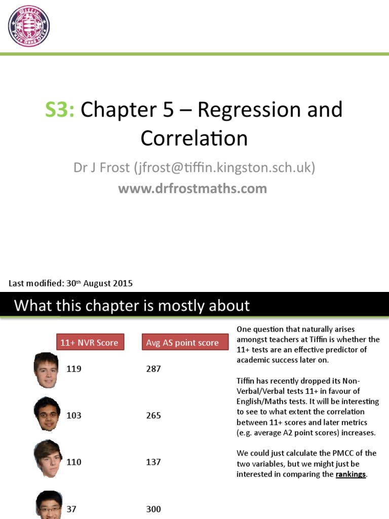 Chapter 5 - Regression and Correlation: DR J Frost (Jfrost@tiffin - Kingston.sch - Uk) | PDF ...