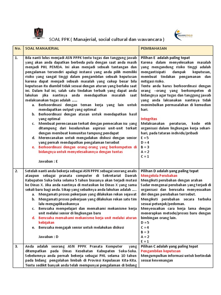 Soal Manajerial, Sosiokultural, Dan Wawancara (Terbaru) | PDF