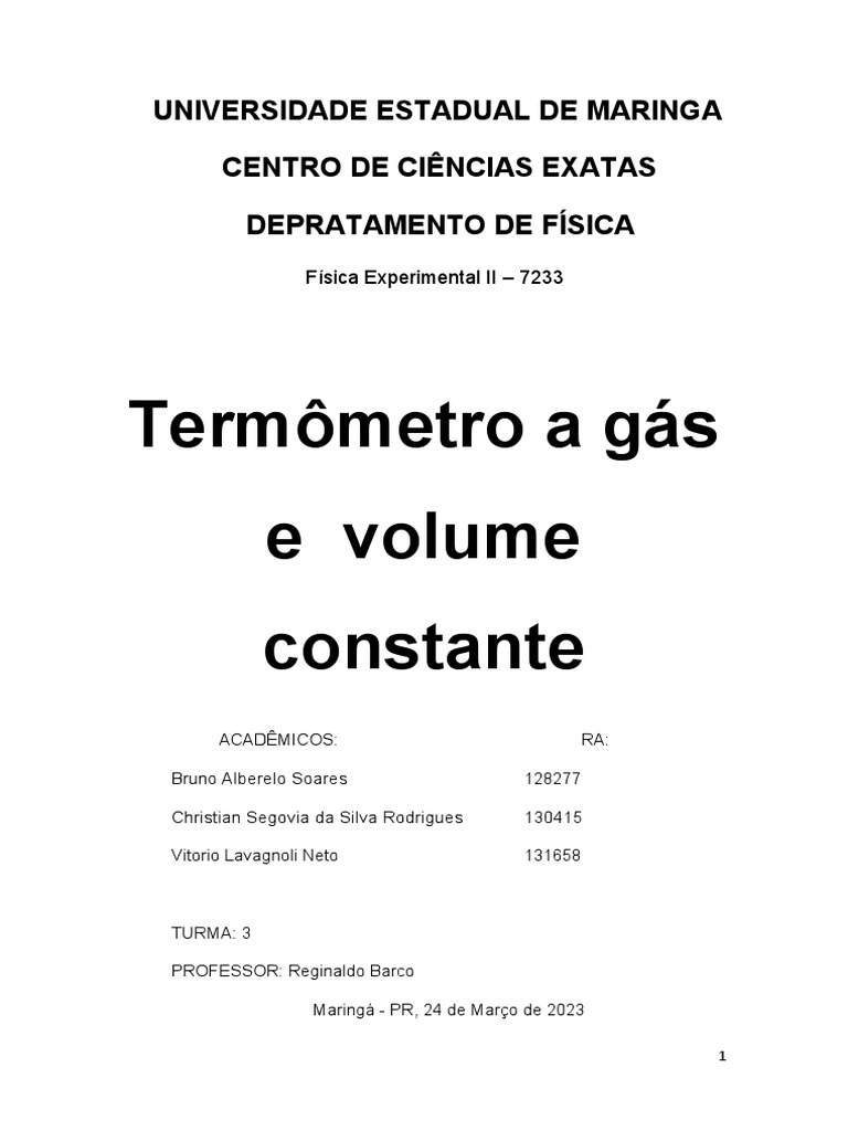Relatorio Nitrogenio | PDF | Gases | Temperatura