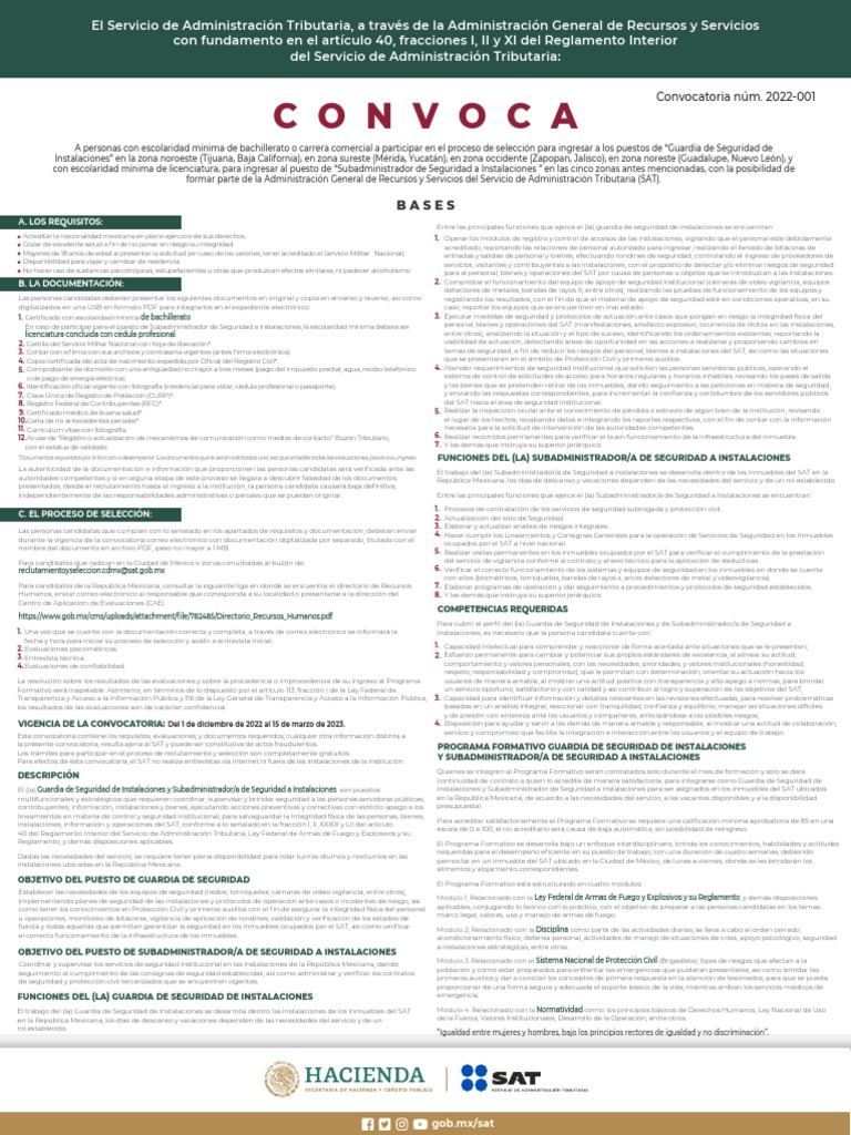 Convocatoria Guardia de Seguridad SAT 2024 | PDF | Defensa Civil ...
