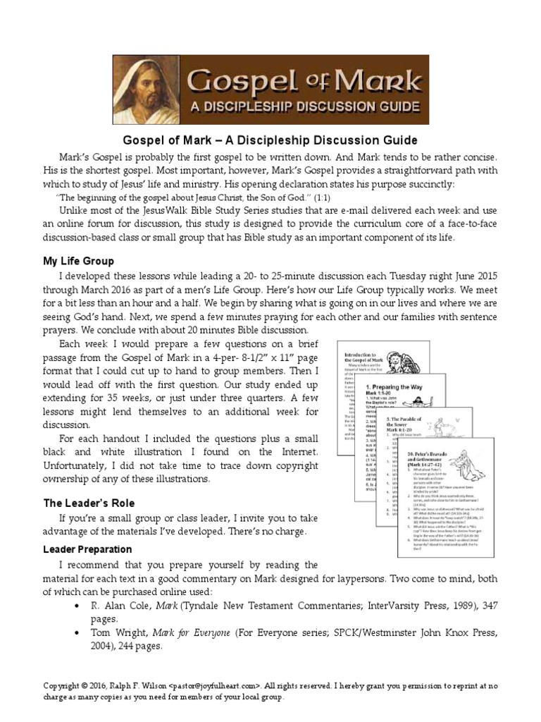 Gospel of Mark Discussion Questions JesusWalk | PDF | Gospel Of Mark ...