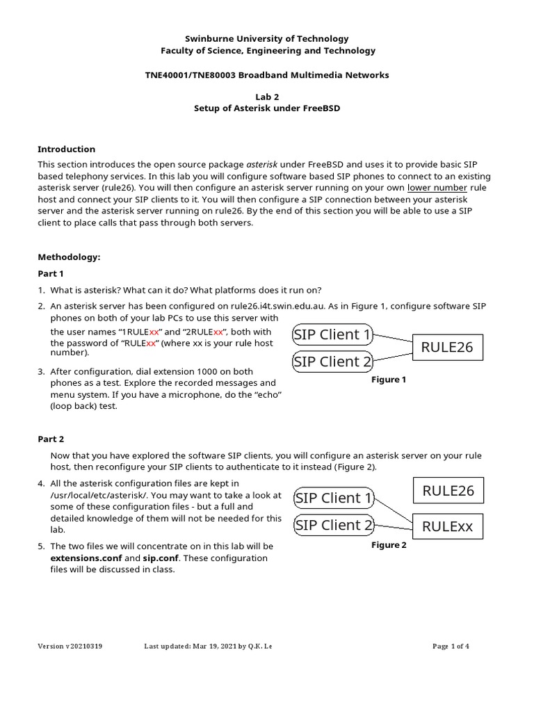Bmn Lab 2 Asterisk 1 Pdf Session Initiation Protocol Server Computing