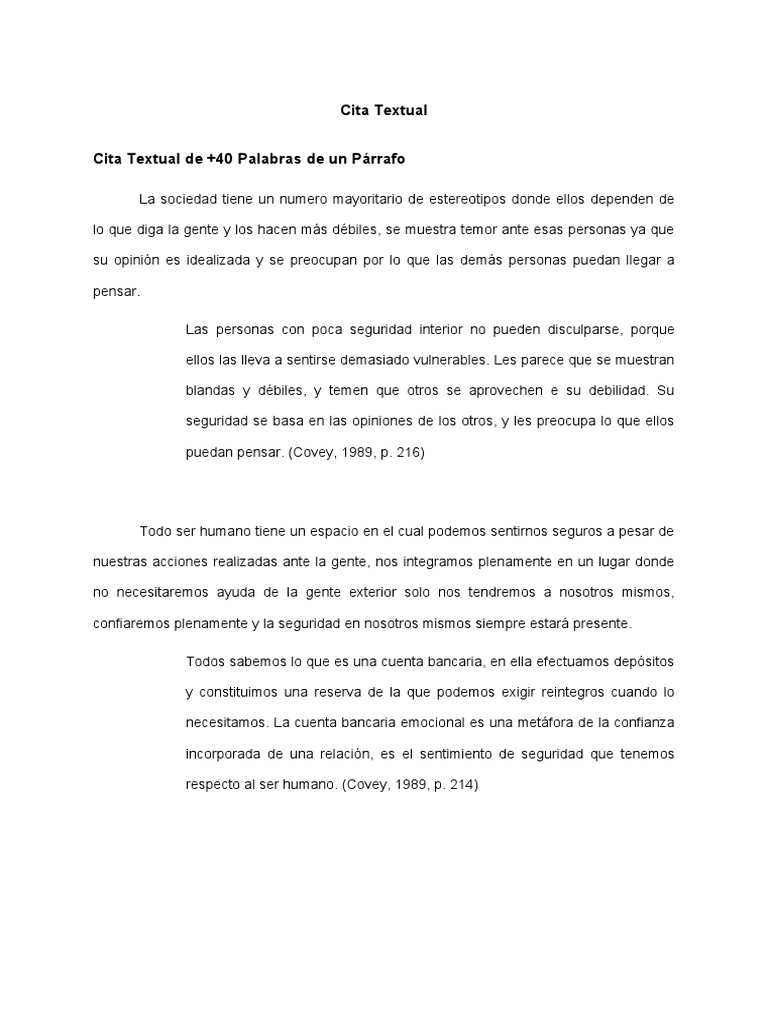 Cita Textual Cita Textual de +40 Palabras de Un Párrafo | PDF ...