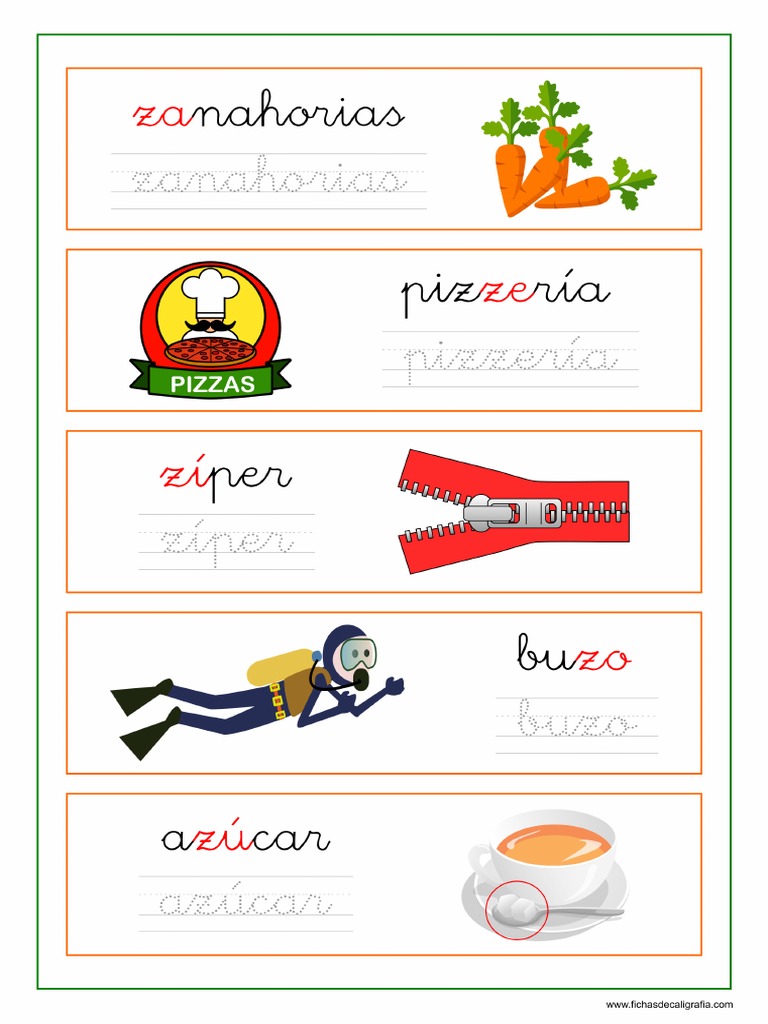 Ficha Lectoescritura PDF Imprimir Palabras Empiezan Contienen Za Ze Zi ...