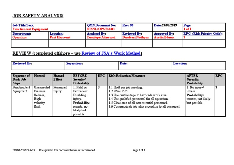 Jsa Function Test Equipment Pdf