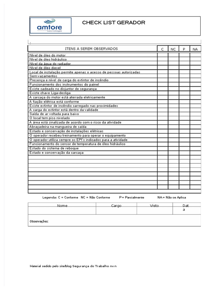 Check List Gerador | PDF