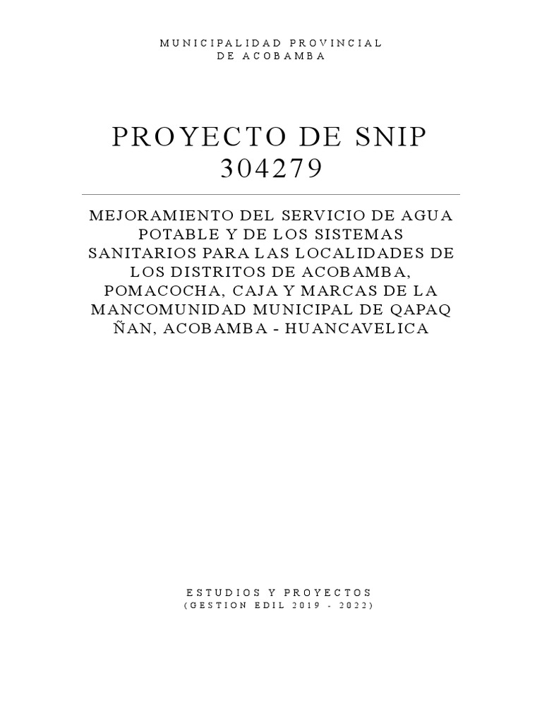 Proyecto de Snip 304279: Municipalidad Provincial de Acobamba | PDF ...