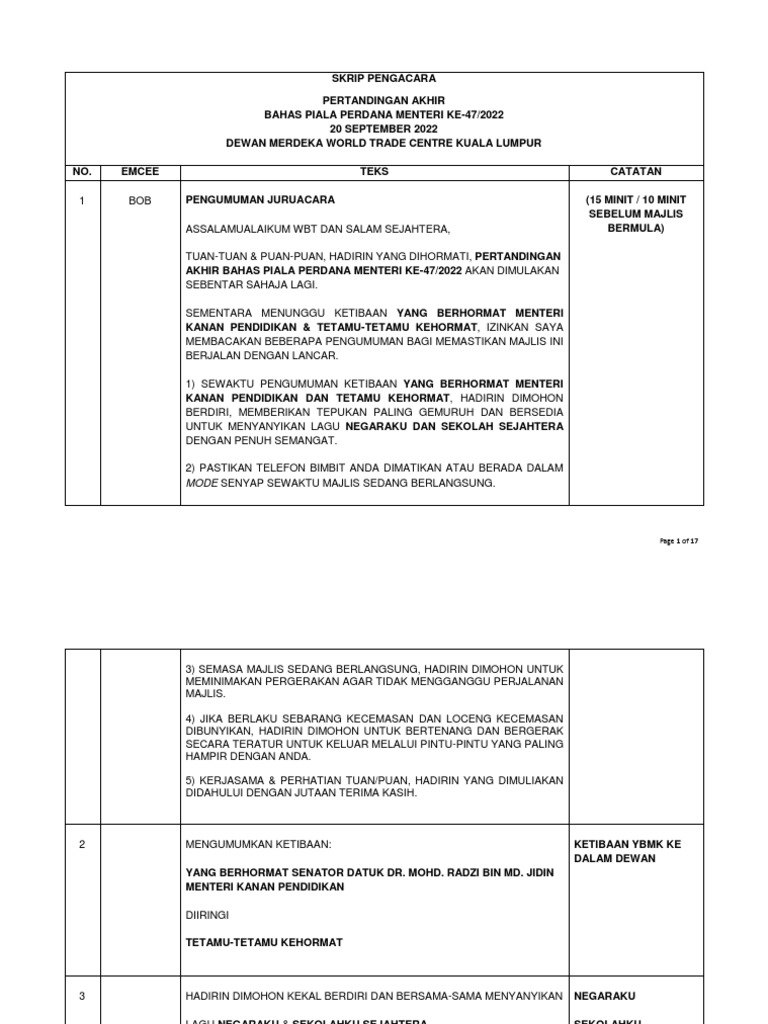 Skrip Acara Pertandingan Akhir Bahas | PDF