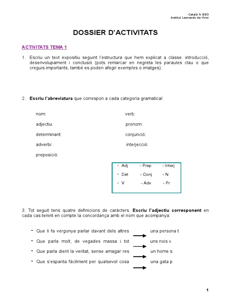 Dossier D'activitats Tema 1 | PDF