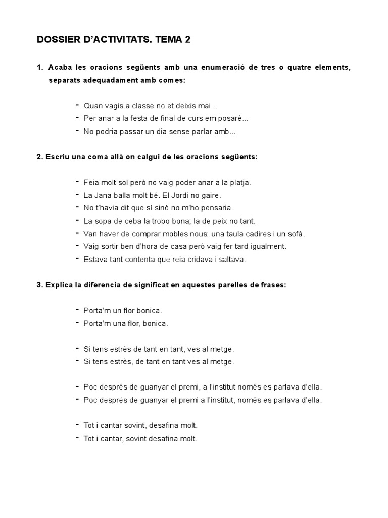 Dossier D'Activitats. Tema 2 | PDF
