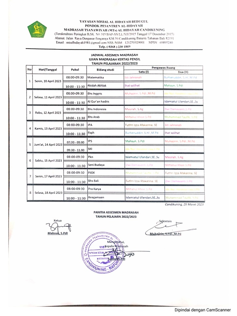 Jadwal Am Mts Al Hidayah Pdf
