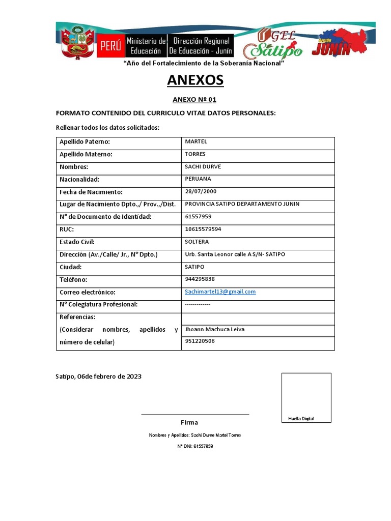 Anexos Convocatoria Cas #001 - 2023 Ugel Satipo - Sachi | PDF Anexos Convocatoria Cas #001 - 2023 Ugel Satipo - Sachi | PDF