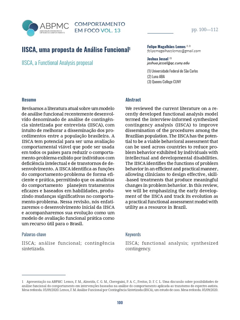 Análise Funcional do Comportamento: Uma Discussão sobre a Análise de ...