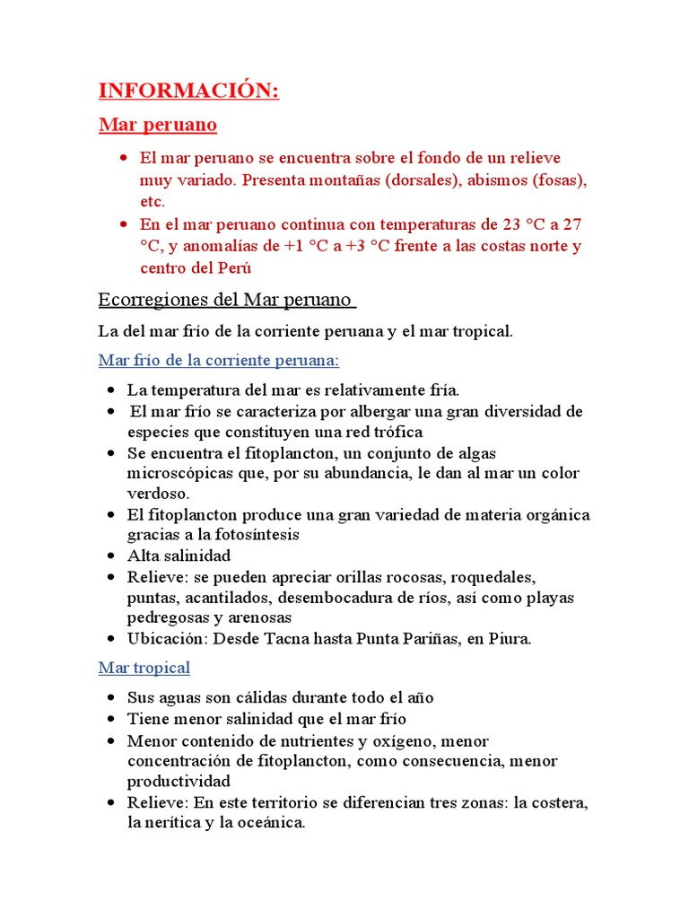 Información:: Mar Peruano | PDF | Mar | Clima templado