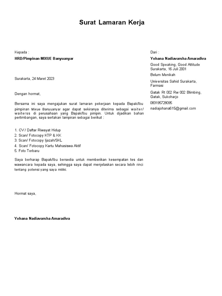 SURAT LAMARAN KERJA MIXUE - Compressed | PDF
