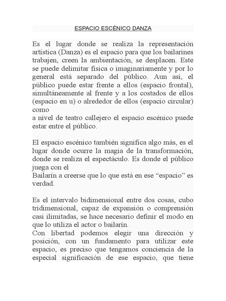 Espacio Escénico en la Danza: Zonas y Uso | PDF | Bailes | Teatro