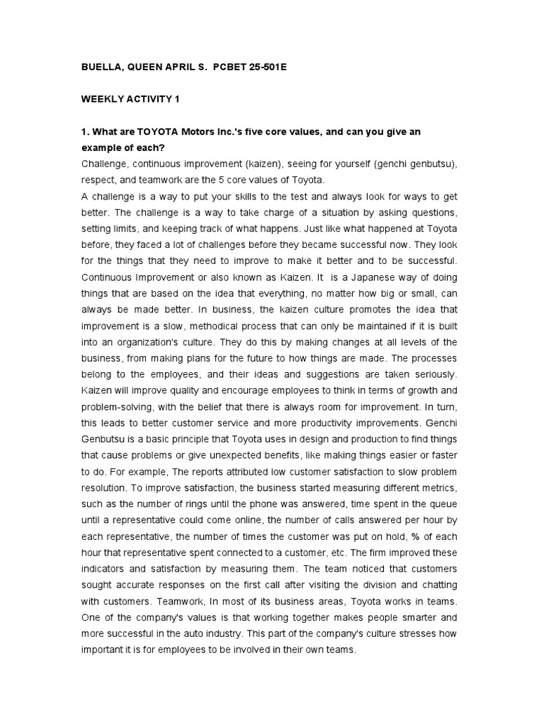 BUELLA, QUEEN APRIL S._WEEKLY ACTIVITY 1 | PDF | Toyota | Innovation
