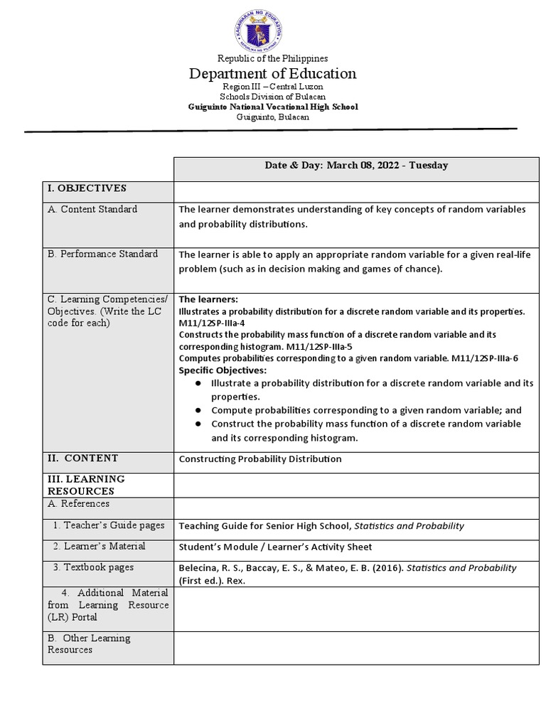 Dll-Stat& Prob Week 3 | PDF | Probability | Probability Distribution Dll-Stat& Prob Week 3 | PDF | Probability | Probability Distribution