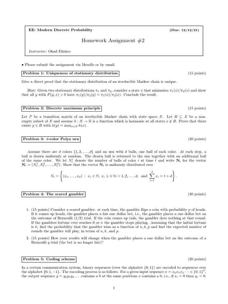 Homework Assignment #2 | Download Free PDF | Markov Chain | Mathematical Analysis
