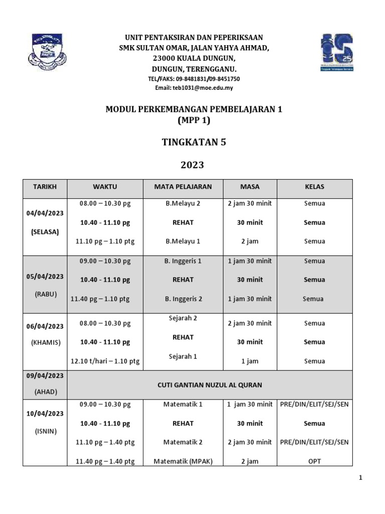 Modul Perkembangan Pembelajaran 1 (MPP 1) : Tingkatan 5 2023 | PDF