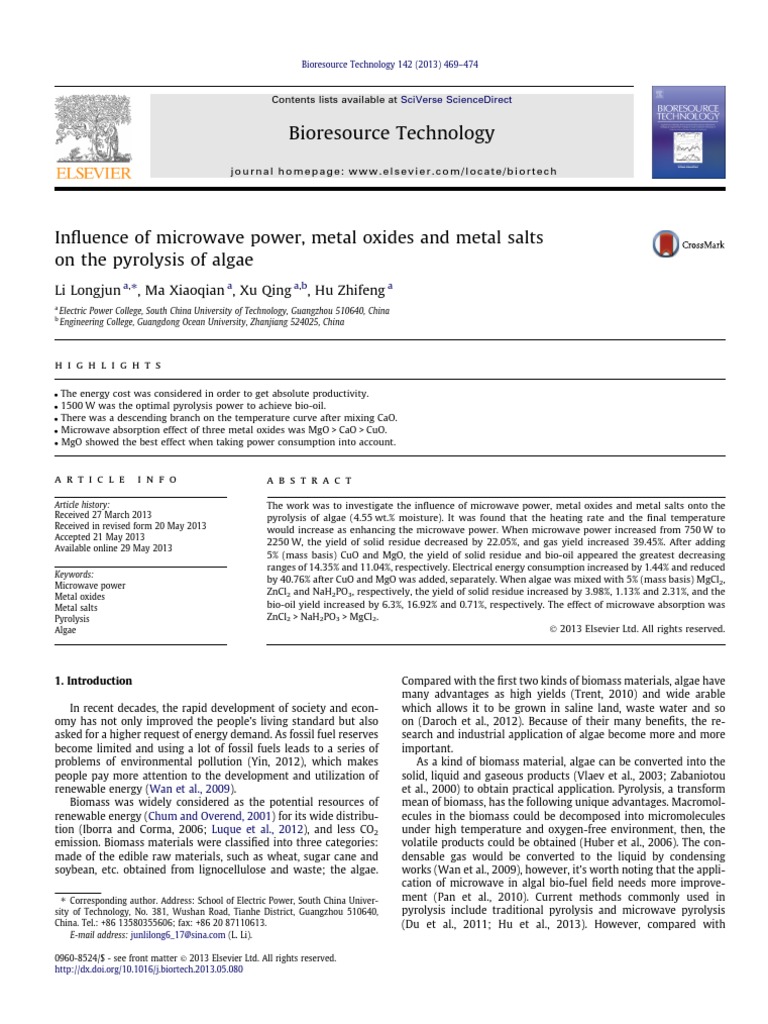 Influence Of Microwave Power Metal Oxides And Metal Salts On The
