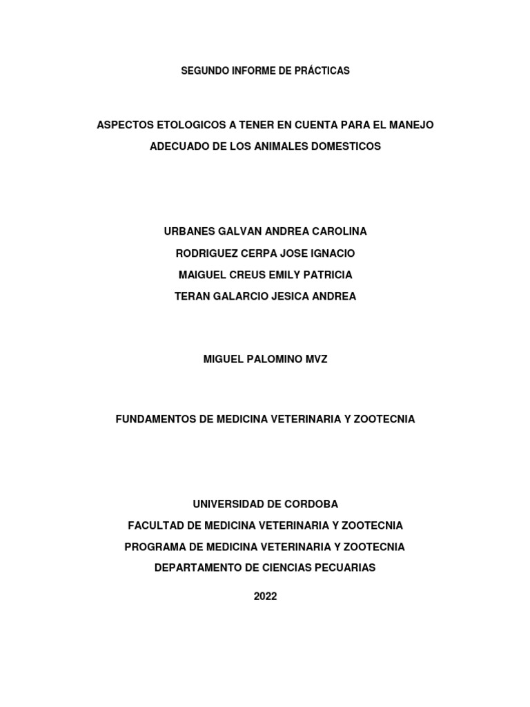 Etonologia (Informe, Practica de Campo) MVZ 1° | PDF | Rodilla | Vacas