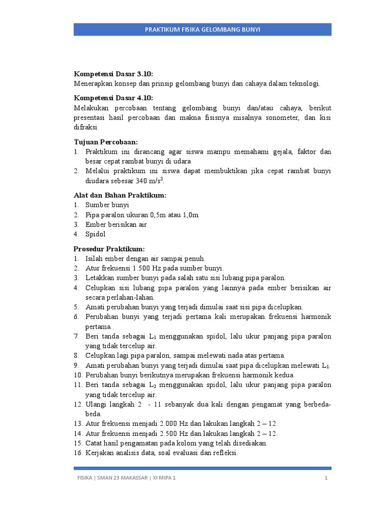 LKPD Gel - Bunyi 1 | PDF | Metode & Bahan Ajar | Sains & Matematika