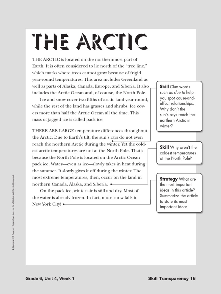 The Arctic: Grade 6, Unit 4, Week 1 Skill Transparency 16 | PDF ...
