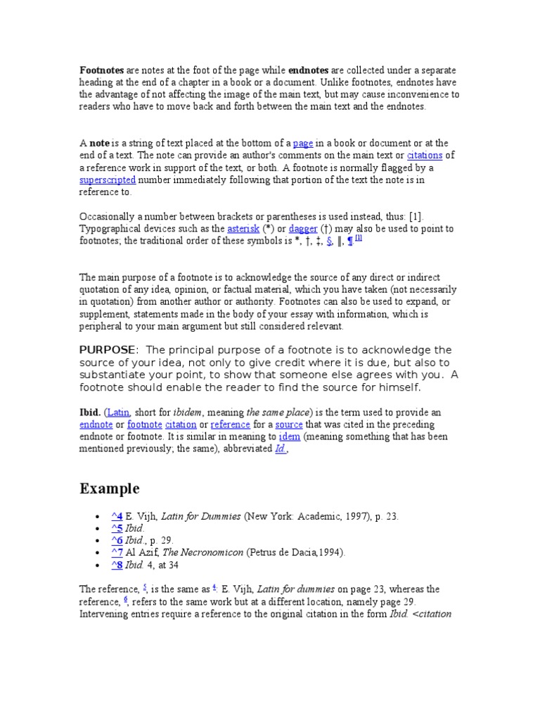 Footnote | Note (Typography) | Reference