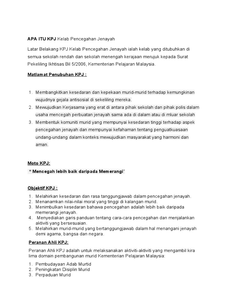 APA ITU KPJ Kelab Pencegahan Jenayah | PDF