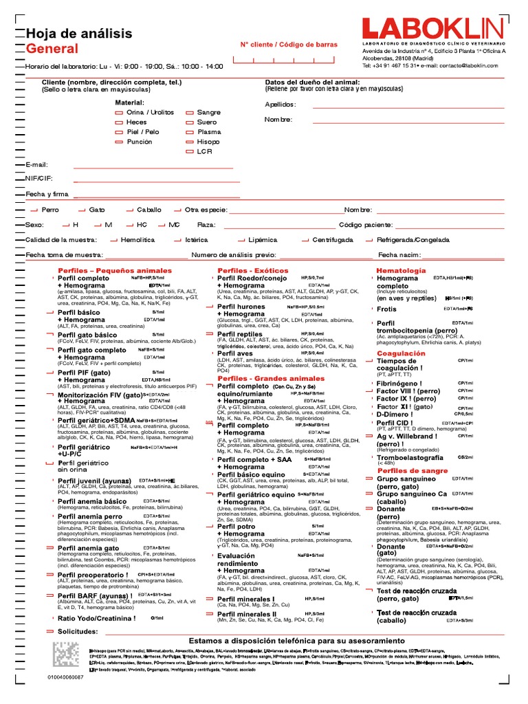 2022 Laboklin General - Sin Precios | PDF | Nutrientes | Especialidades ...