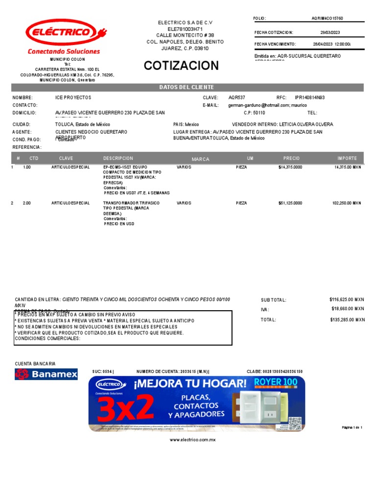 Cotizacion: Datos Del Cliente | PDF | Peso mexicano