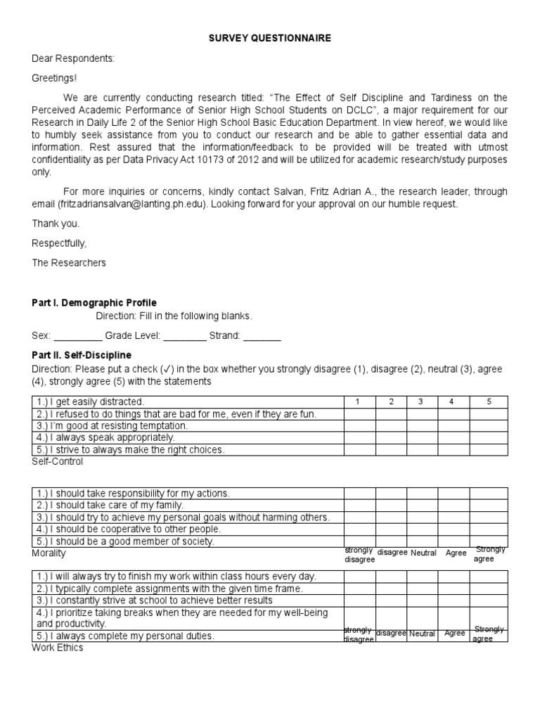 Survey Questionnaire | PDF | Disciplines | Cognitive Science