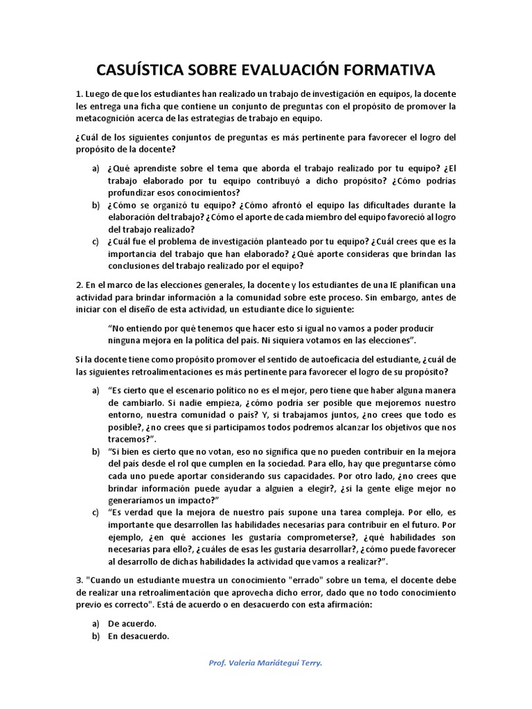 Casuística Sobre Evaluación Formativa | PDF | Evaluación | Enseñando