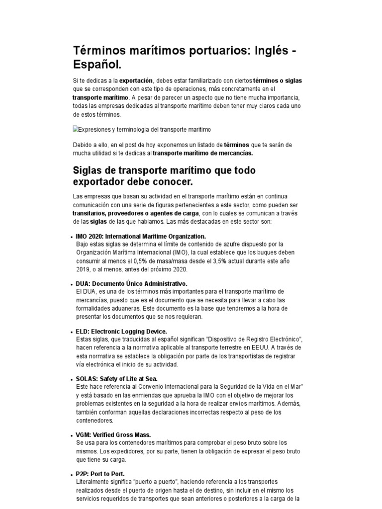 Términos Marítimos Portuarios: Inglés - Español.: Siglas de Transporte Marítimo Que Todo ...