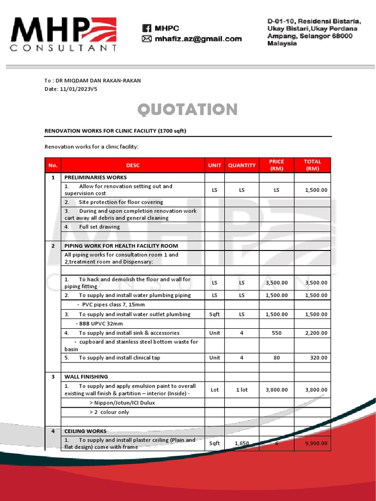 Clinic Renovation Quotation Breakdown | PDF | Building Materials ...