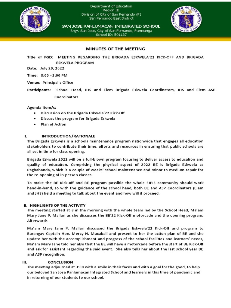 Minutes of The Meeting-School | PDF