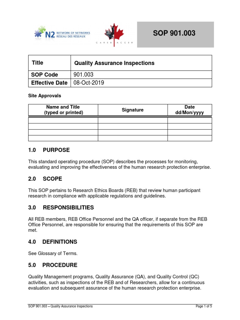 SOP 901 Quality Assurance Inspections | PDF | Quality Assurance ...