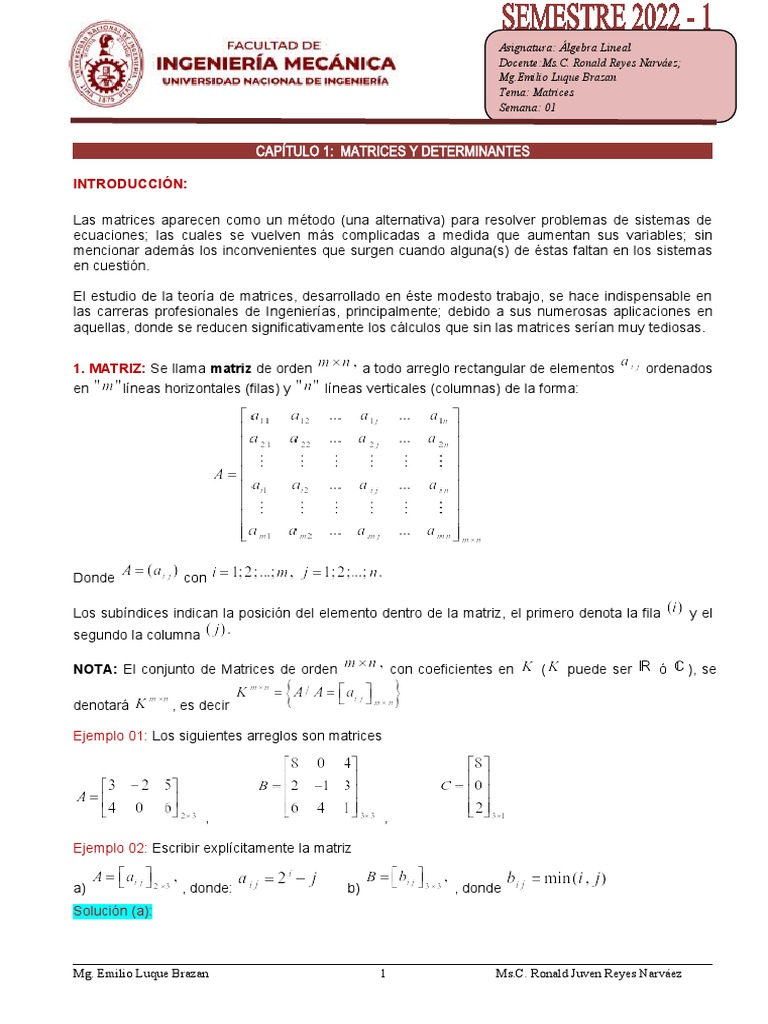 Guía 01 Matrices Operaciones | PDF | Matriz (Matemáticas) | Teoría del operador