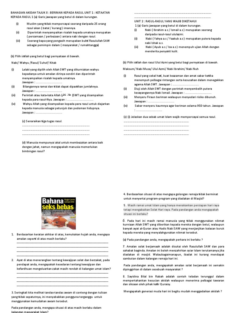 BAHAGIAN AKIDAH TAJUK 8 Soalan pt3 | PDF