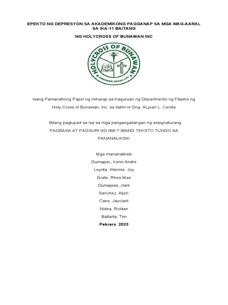 Epekto NG Depresyon Sa Akademikong Pagganap Sa Mga Mag | PDF