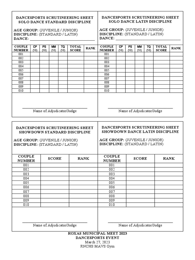 Dancesports Score Sheets | PDF | Dances | Ballroom Dance
