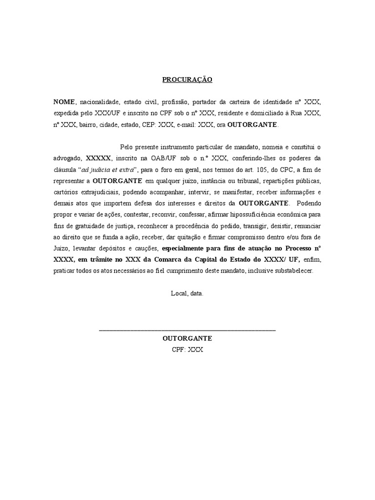 Modelo De Procuracao Para Processo Judicial