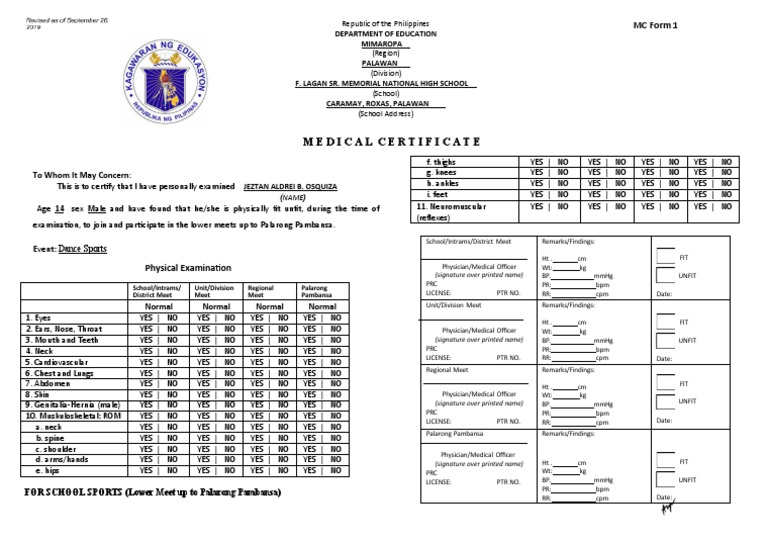 Medical Certificate: Physical Examination | PDF | Medicine