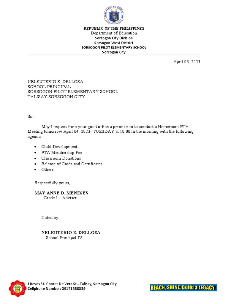Letter To Principal Meeting | PDF