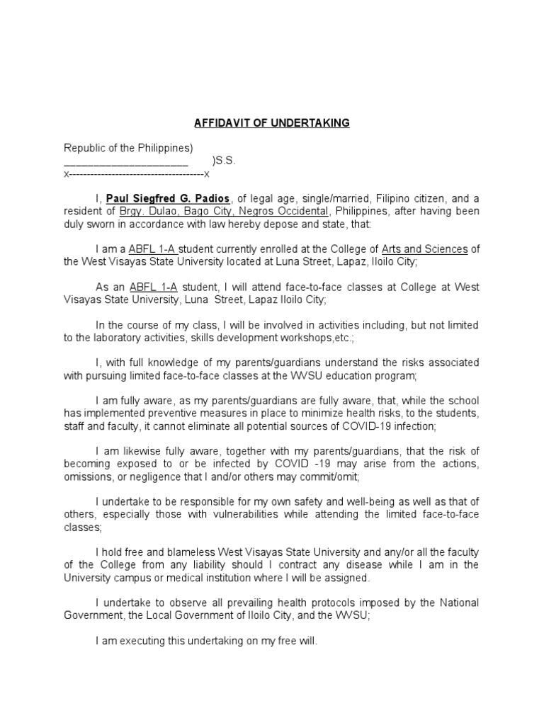 Affidavit of Undertaking | PDF | Affidavit | Common Law