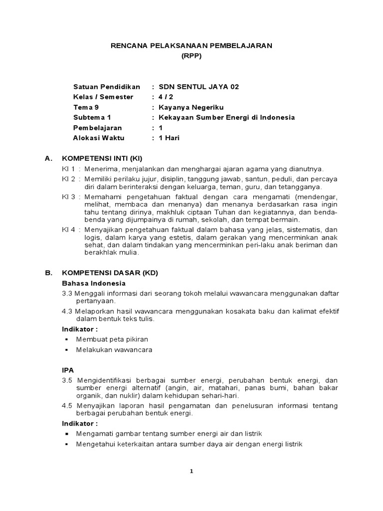 RPP Kelas 4 SD Tema 9 | PDF | Sains & Matematika