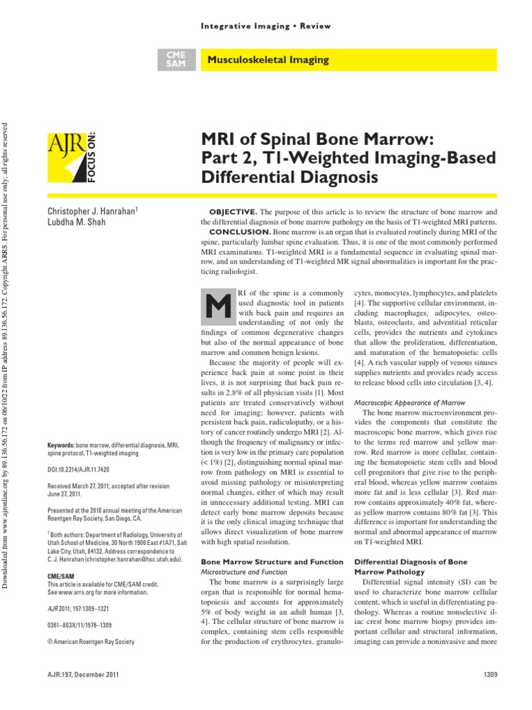 Bone Marrow T1-W Differential | PDF | Bone Marrow | Magnetic Resonance ...