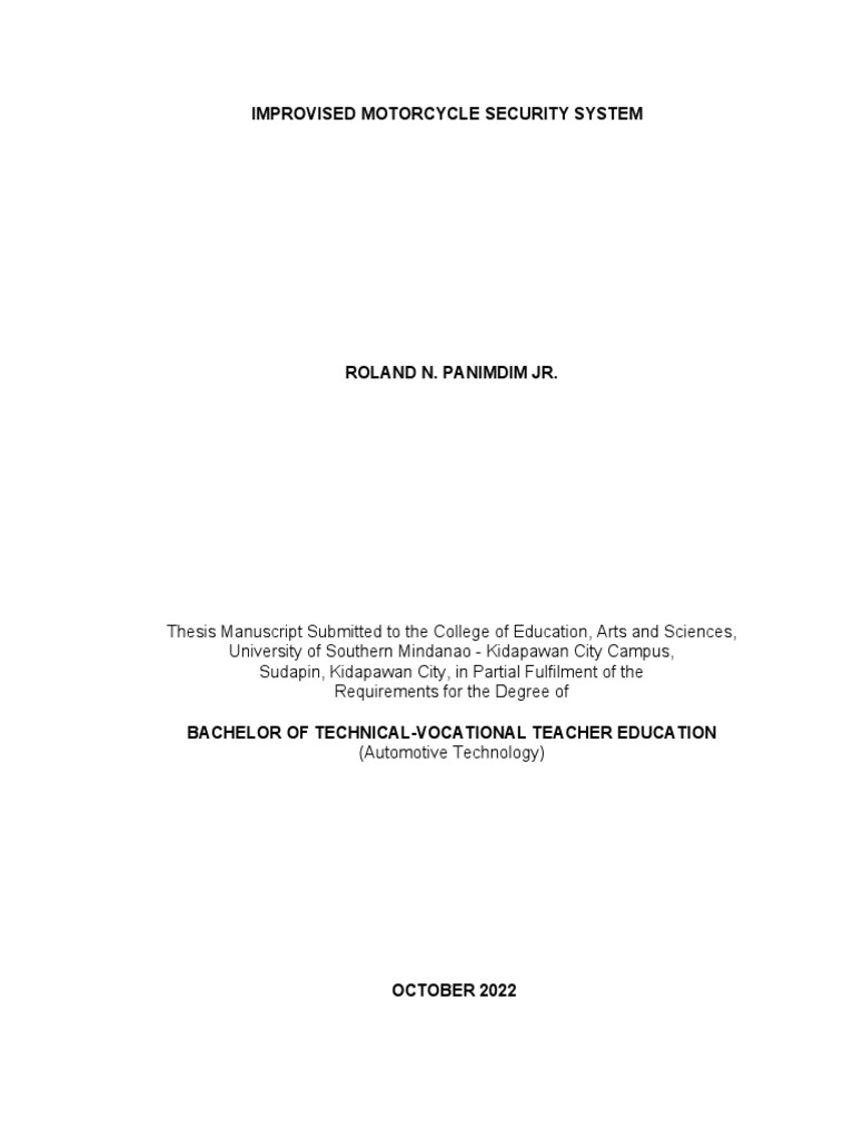 Improvised Motorcycle Security System Pdf Fingerprint Security Alarm