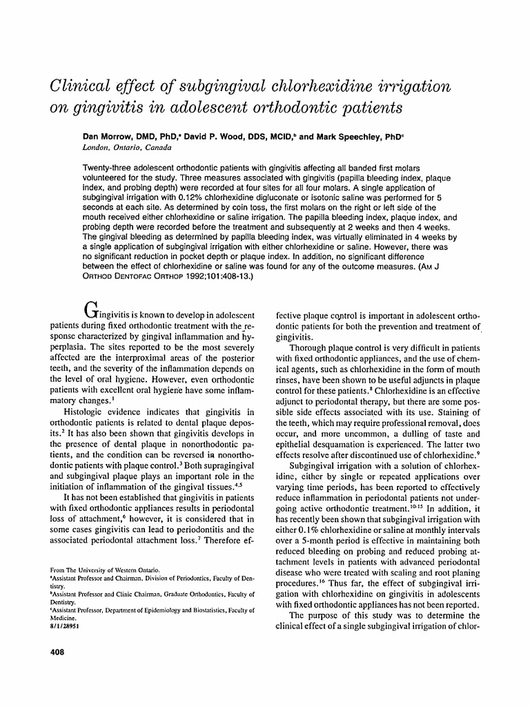 Clinical Effect of Subgingival Chlorhexidine Irrigation On Gingivitis in Adolescent Orthodontic ...